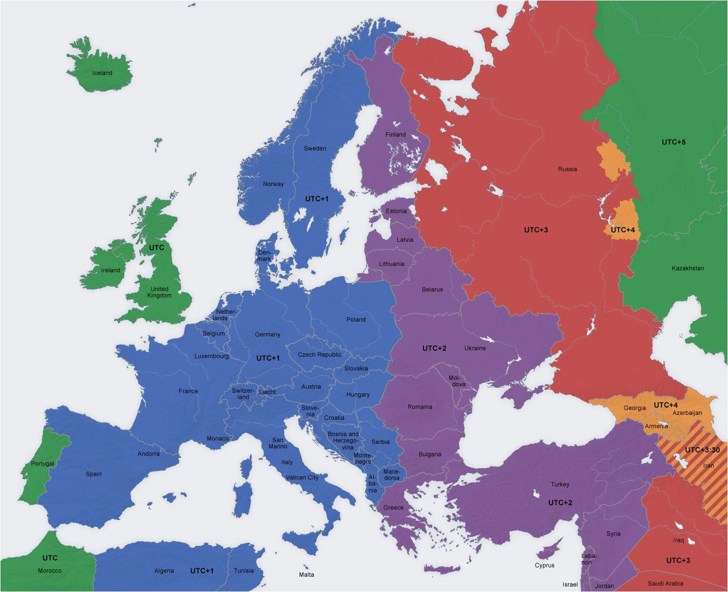 West Central Europe Map Europe Map Time Zones Utc Utc Wet Western
